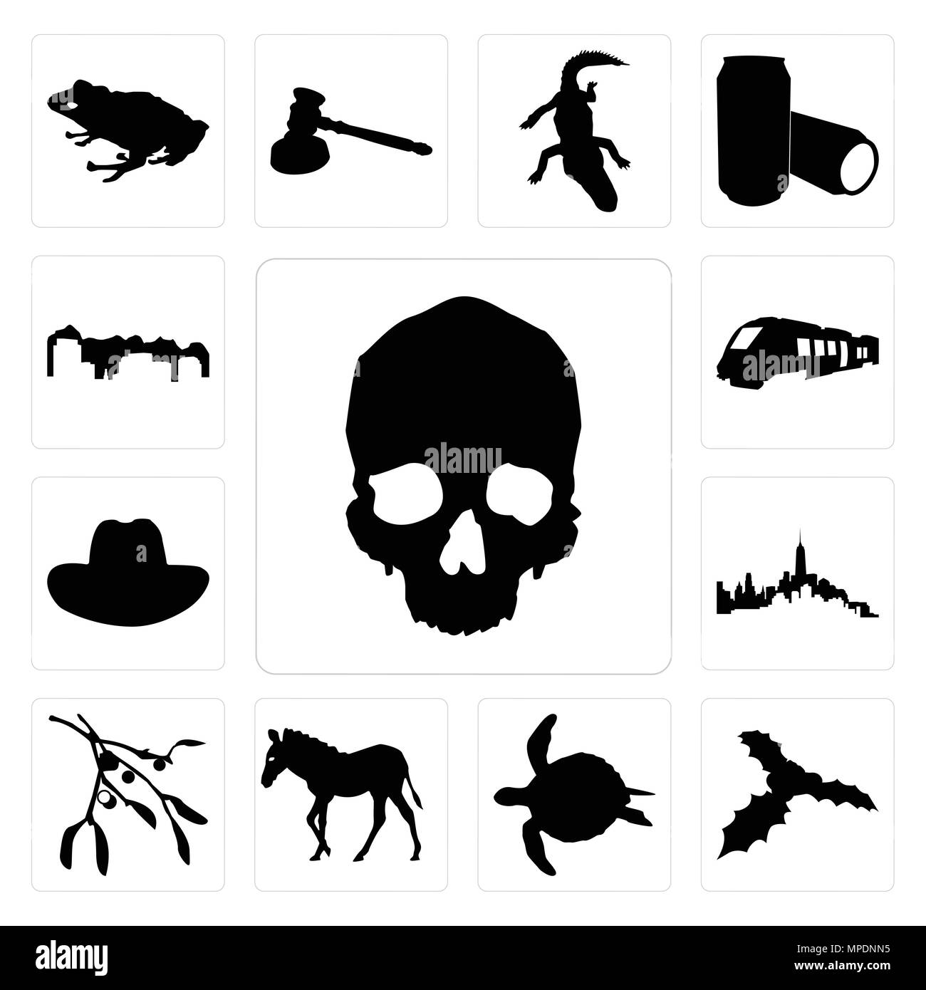 Set Of 13 simple editable icons such as skull outline on white ...