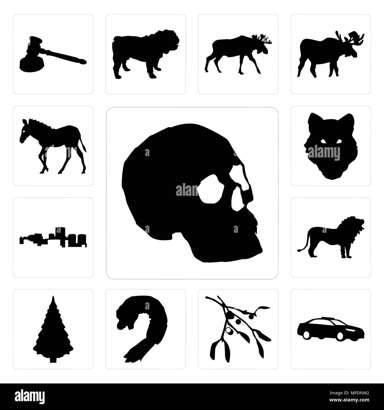Set Of 13 simple editable icons such as skull outline on white ...