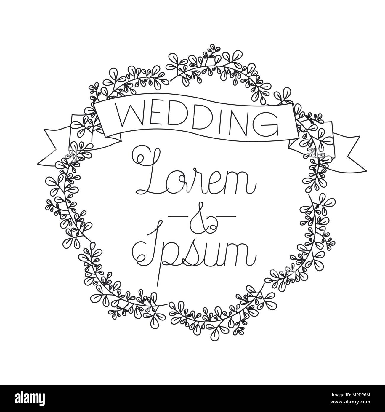wedding and married invitation with wreath and ribbon vector ...
