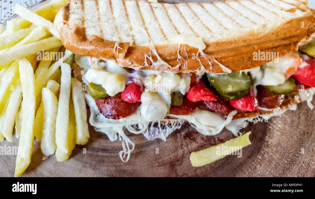 Turkish Toast Ayvalik Tostu / Sandwich with sausage, russian salad ...