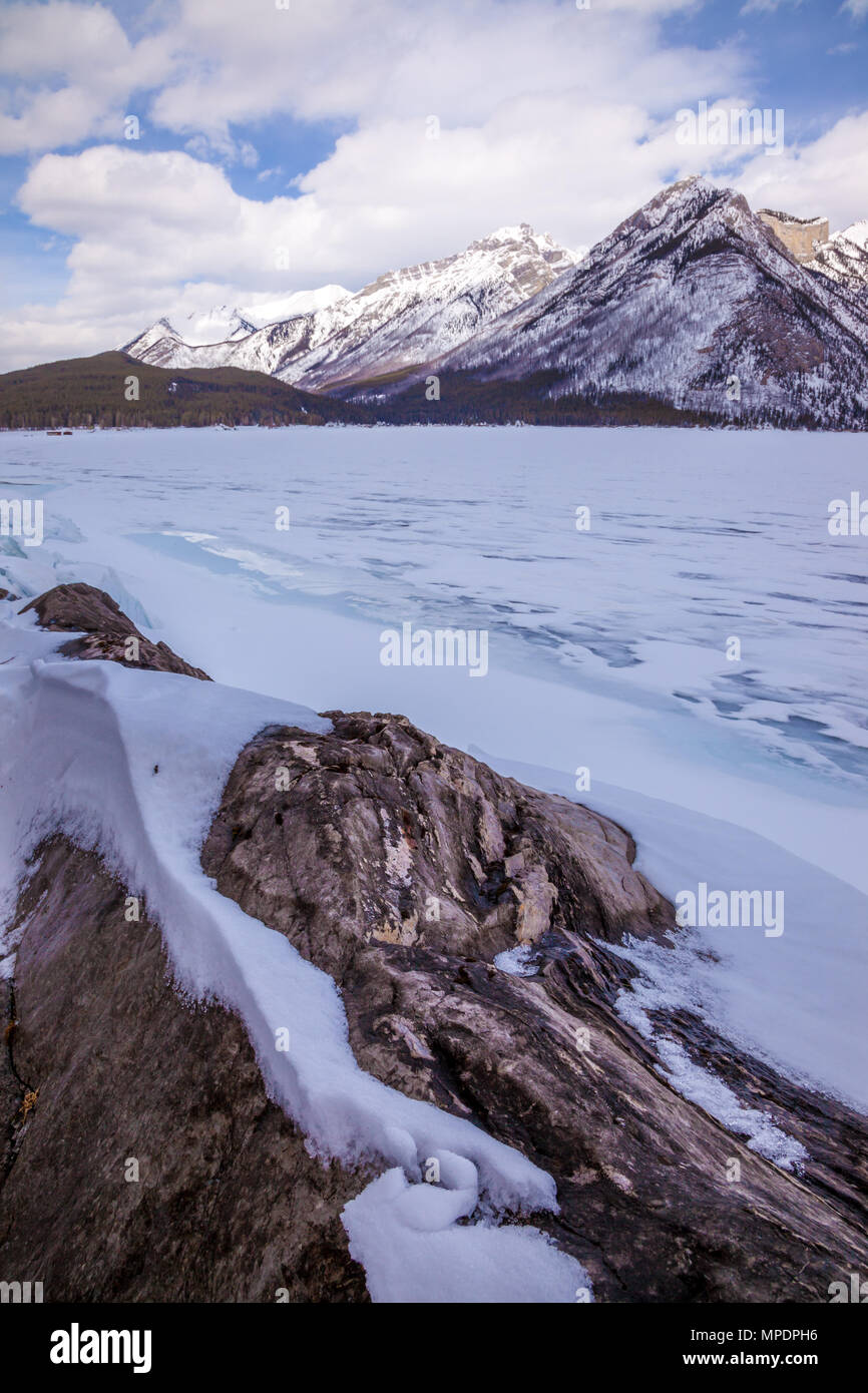 Lake Minnewanka in the winter near Banff, Alberta, Canada Stock Photo ...