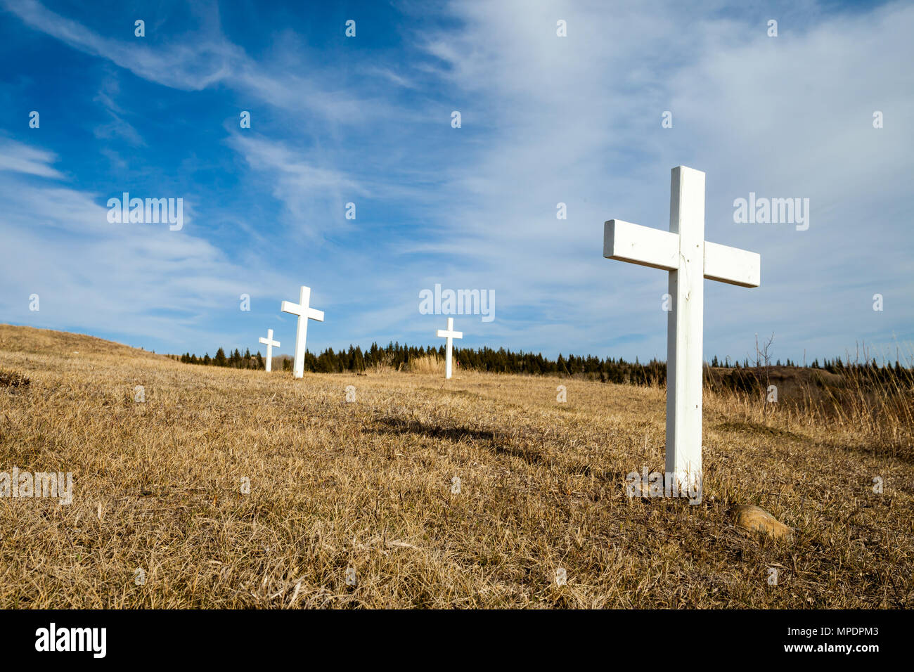 Old cemetery crosses at the Fort Walsh National Historic Site ...