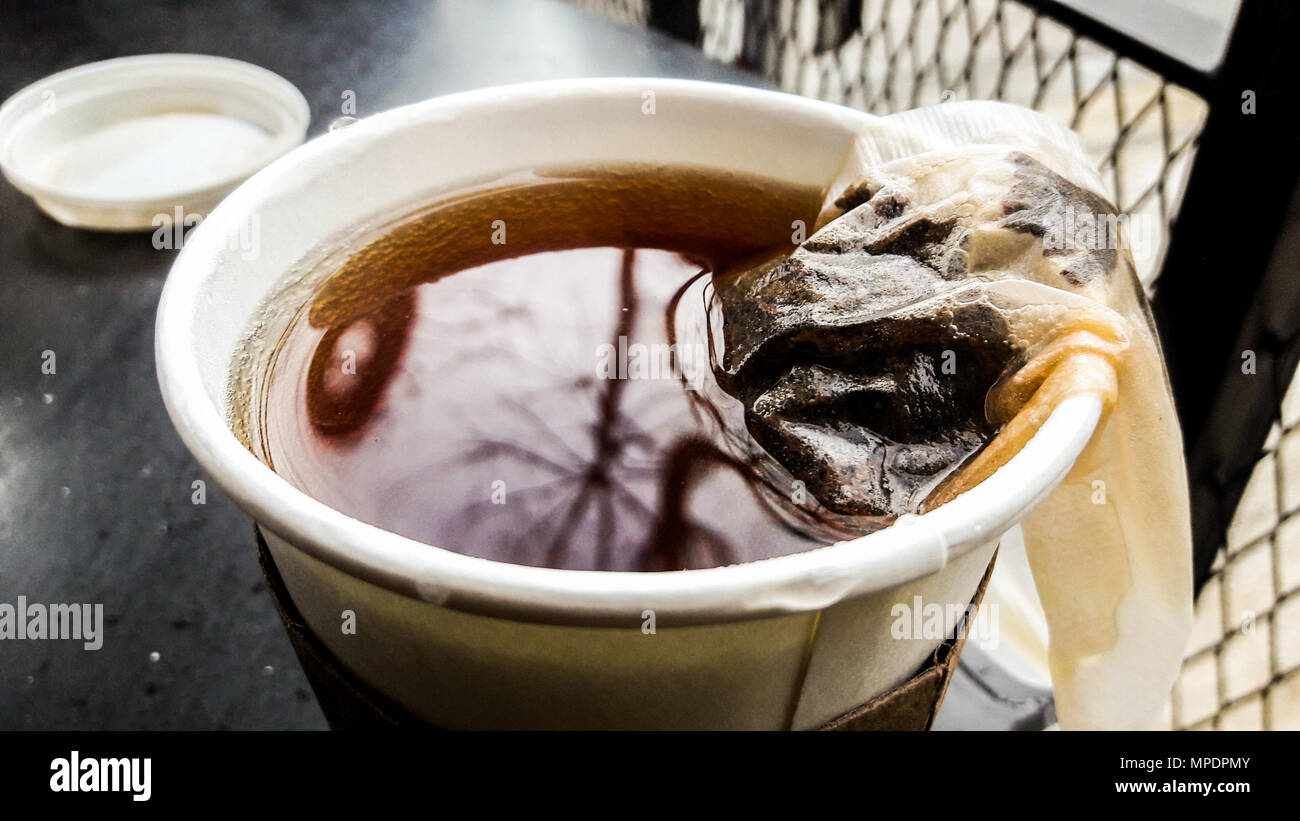 Tea Bag in paper or plastic coffee cup fast food concept Stock Photo ...