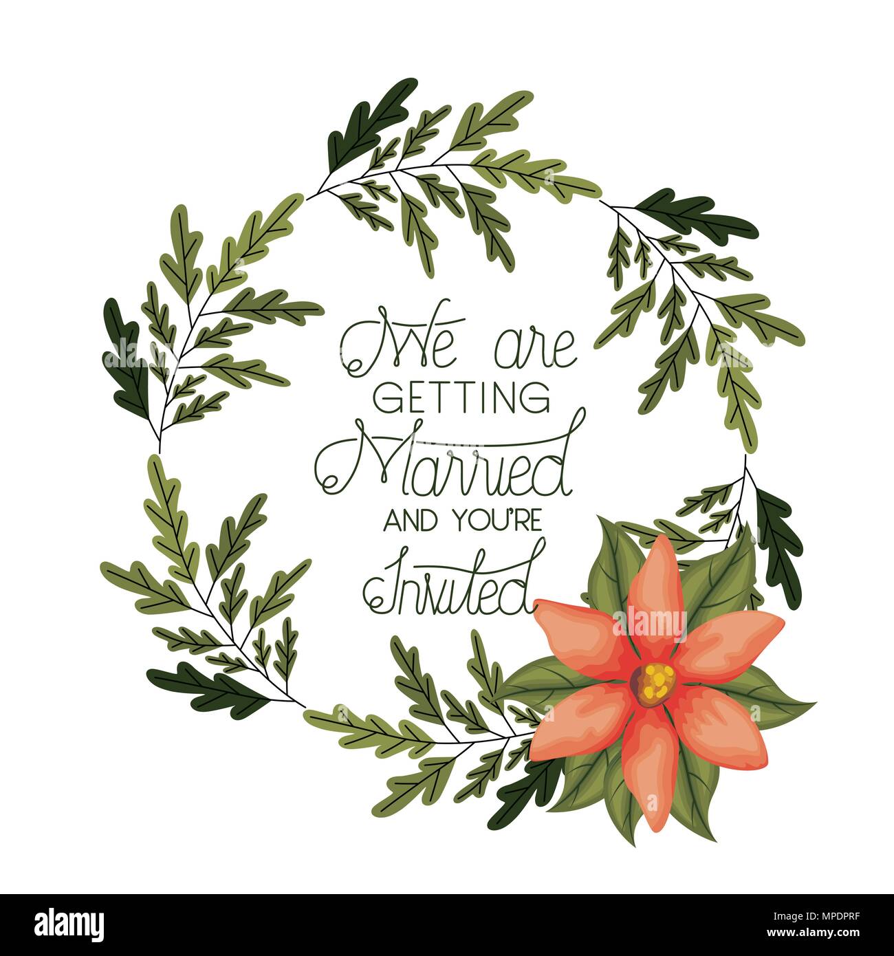 wedding and married invitation with wreath and ribbon vector ...