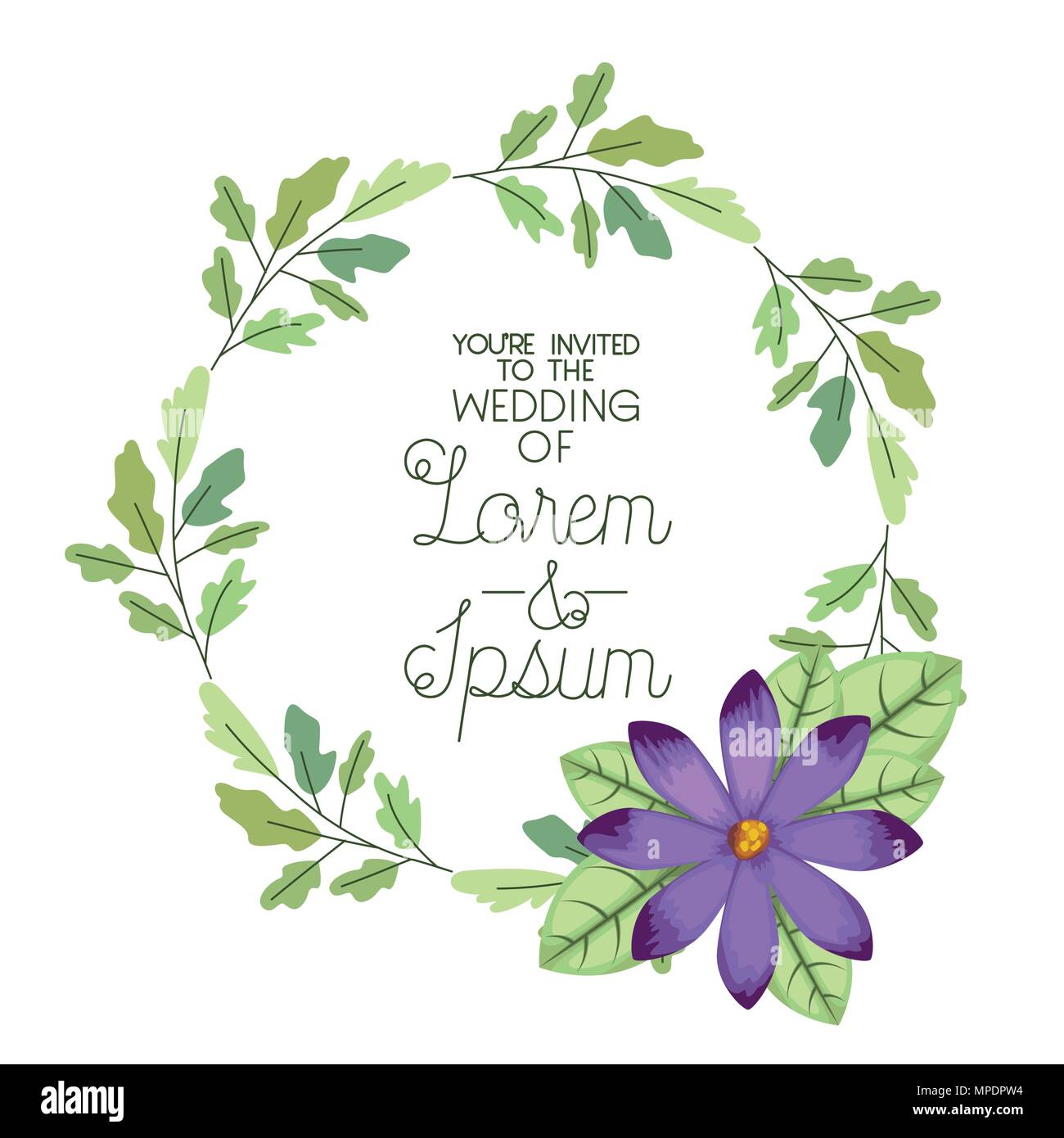 wedding and married invitation with wreath and ribbon vector ...