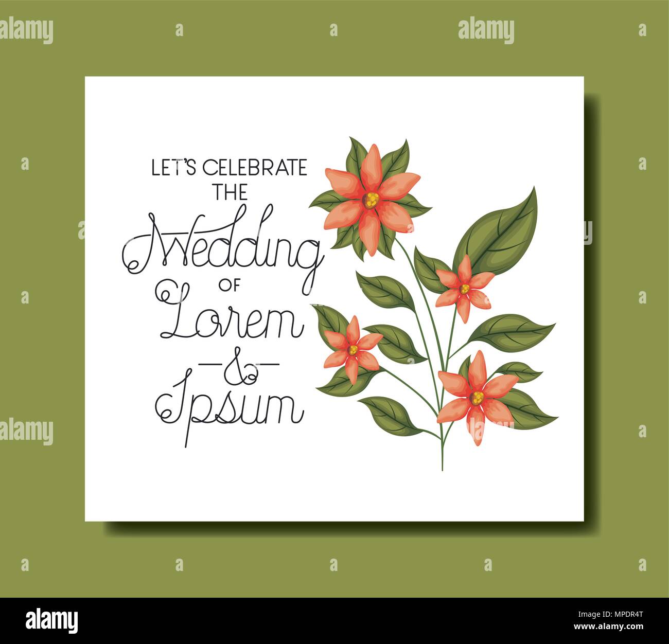 wedding and married invitation with wreath and ribbon vector ...