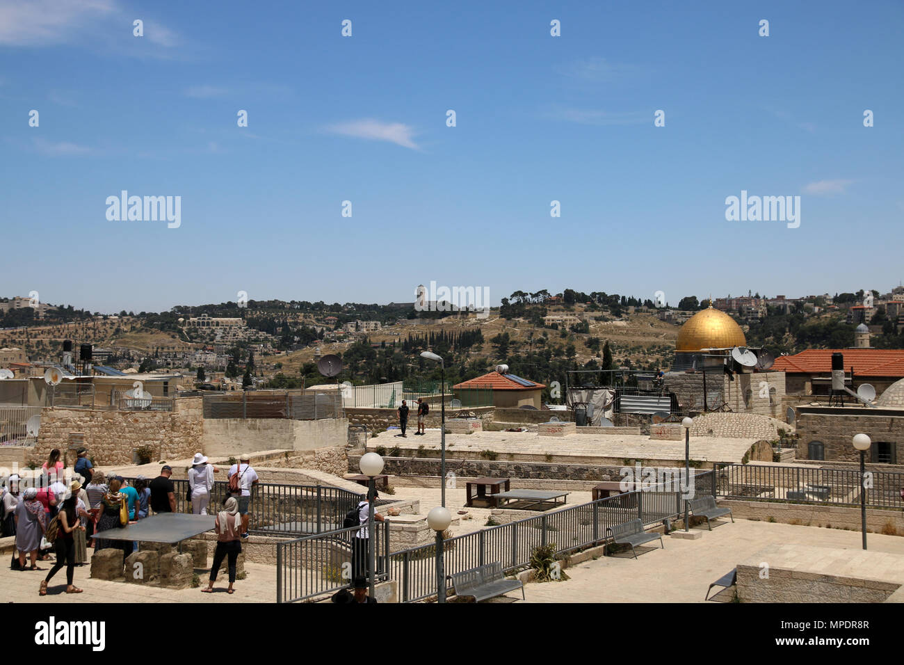 Jerusalem, Israel - May 16, 2018: Many tourists walk through the old ...