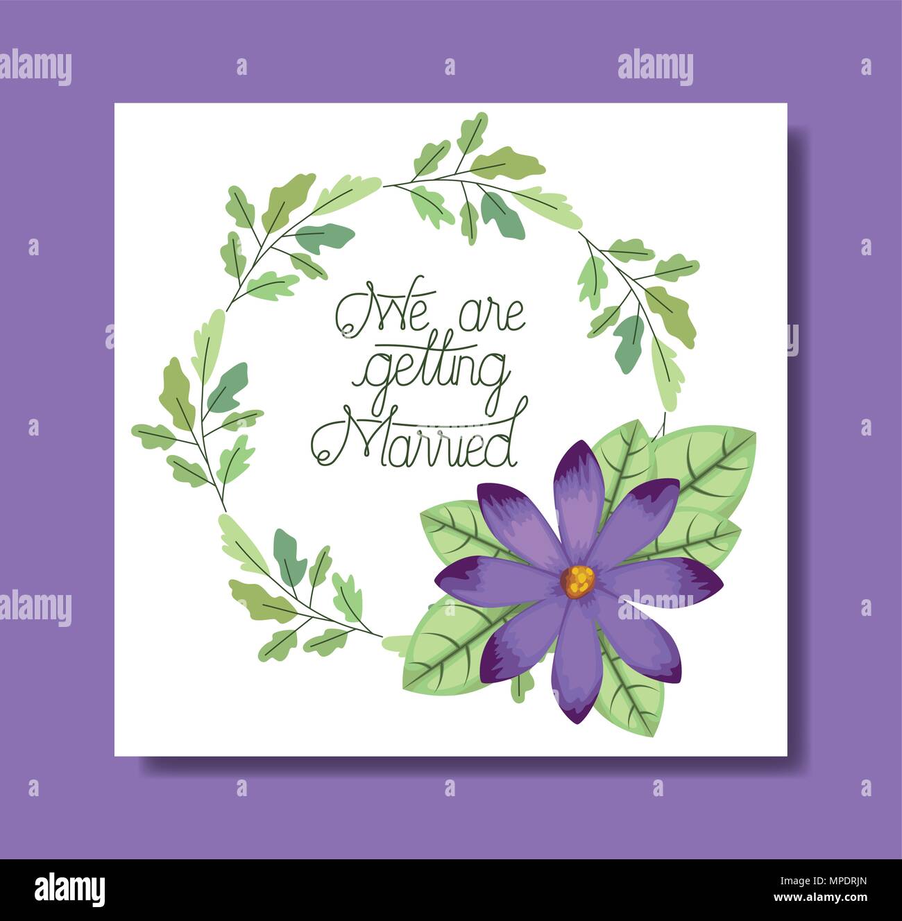 wedding and married invitation with wreath and ribbon vector ...