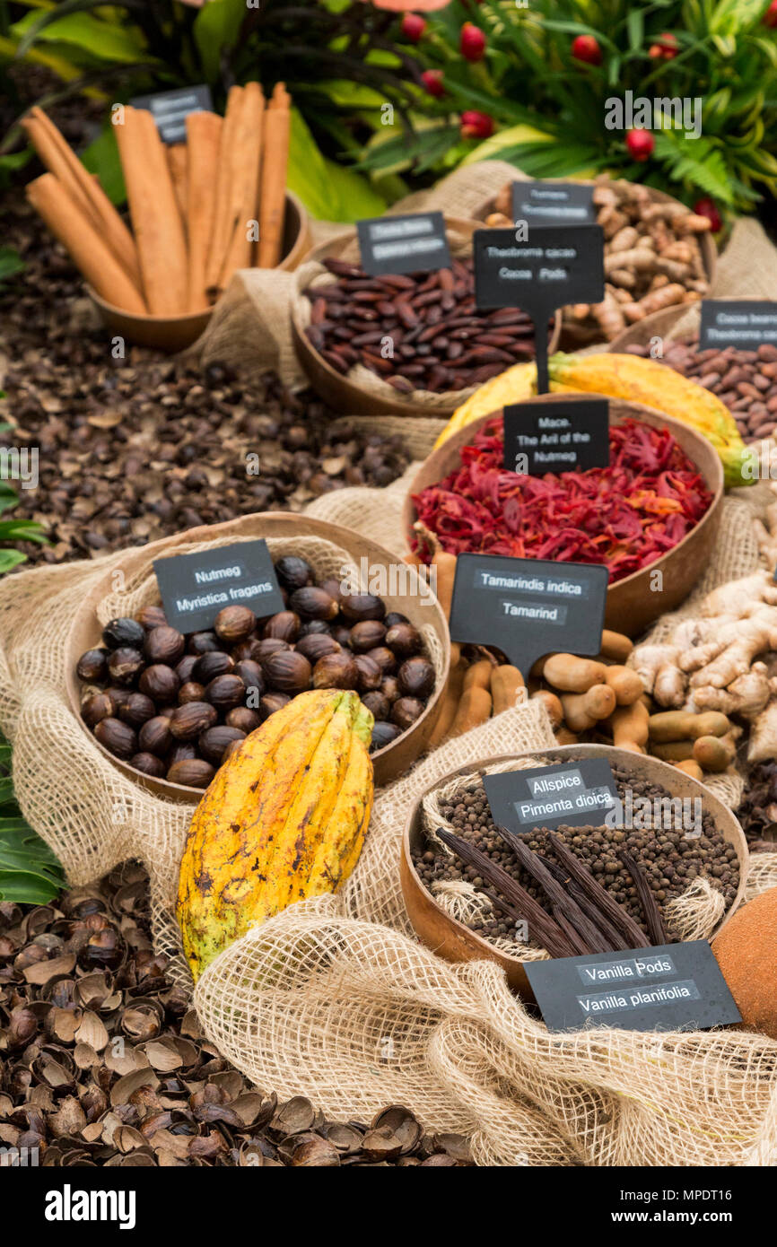 Selection of exotic spices at the 2018 RHS Chelsea Flower Show Stock ...
