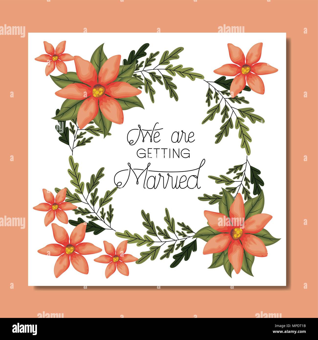 wedding and married invitation with wreath and ribbon vector ...