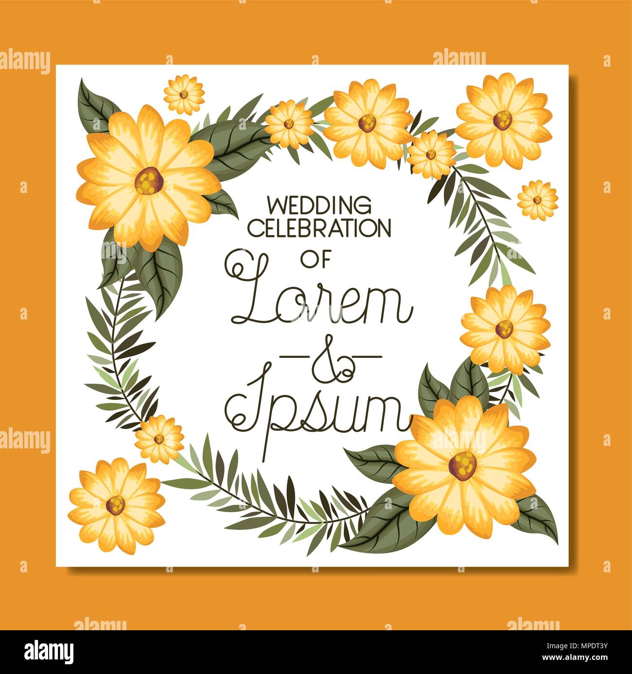 wedding and married invitation with wreath and ribbon vector ...