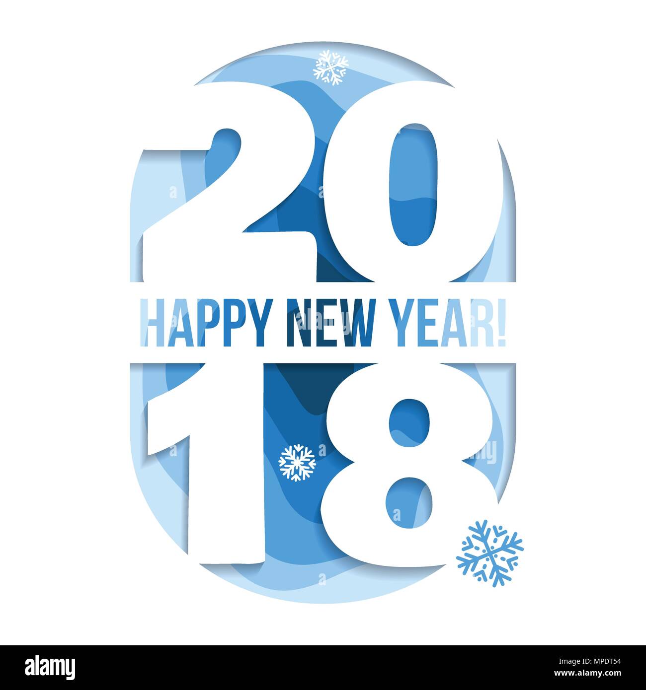 2018 Happy New Year greeting card. Paper art or origami greeting card ...