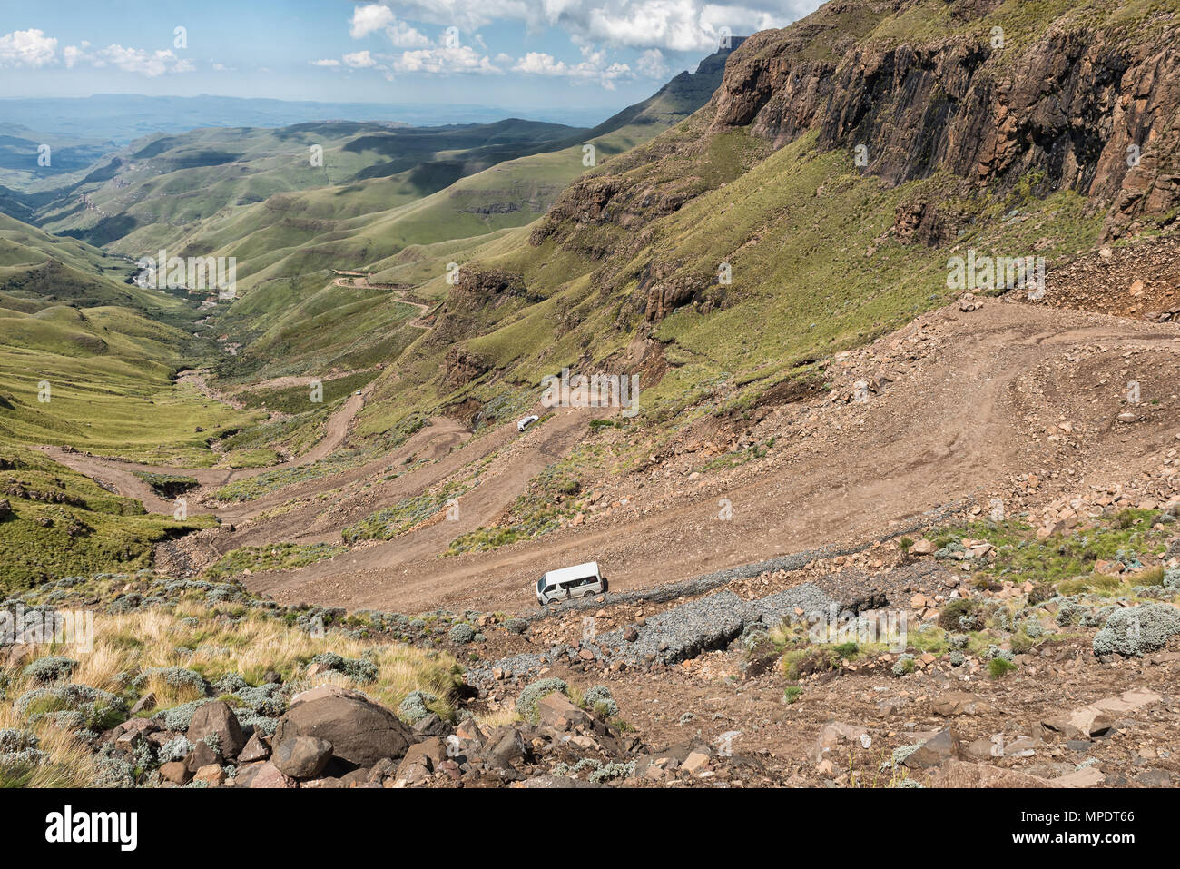 SANI PASS, SOUTH AFRICA - MARCH 24, 2018: Hairpin bends in the Sani ...