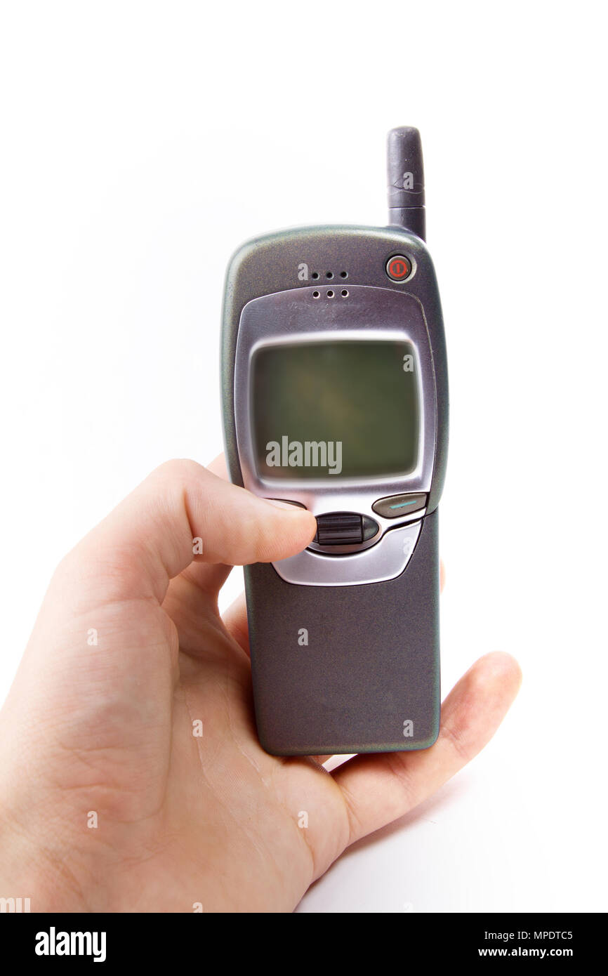 Old Mobile Phone. disposed obsolete phone on white background Stock ...