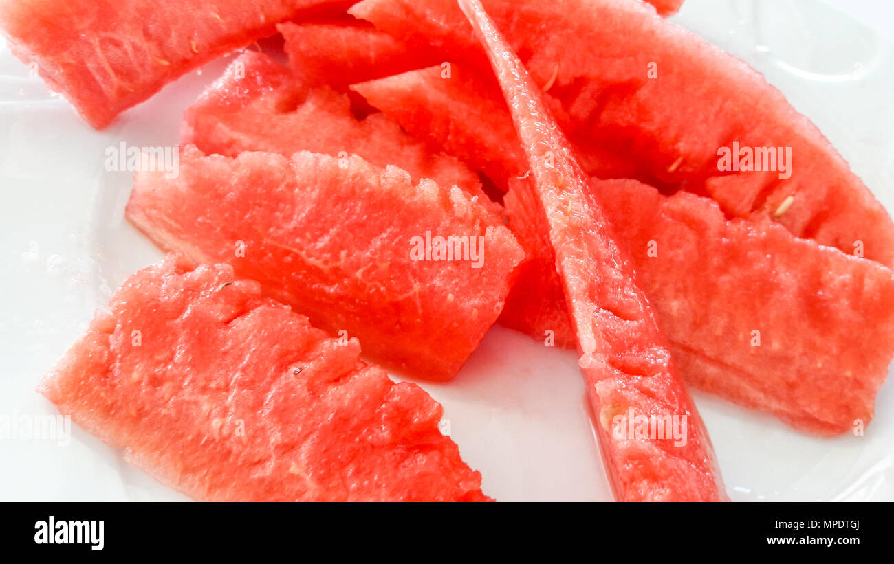 Watermelon without seeds in white plate. Summer Concept Stock Photo - Alamy
