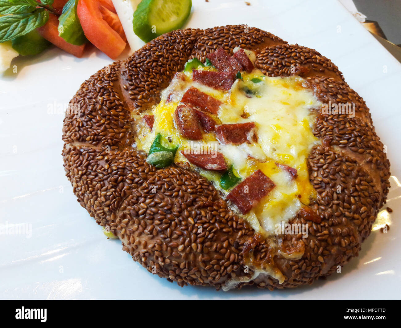Turkish Bagel Omelette / Simit Menemen. Traditional Food Stock Photo ...