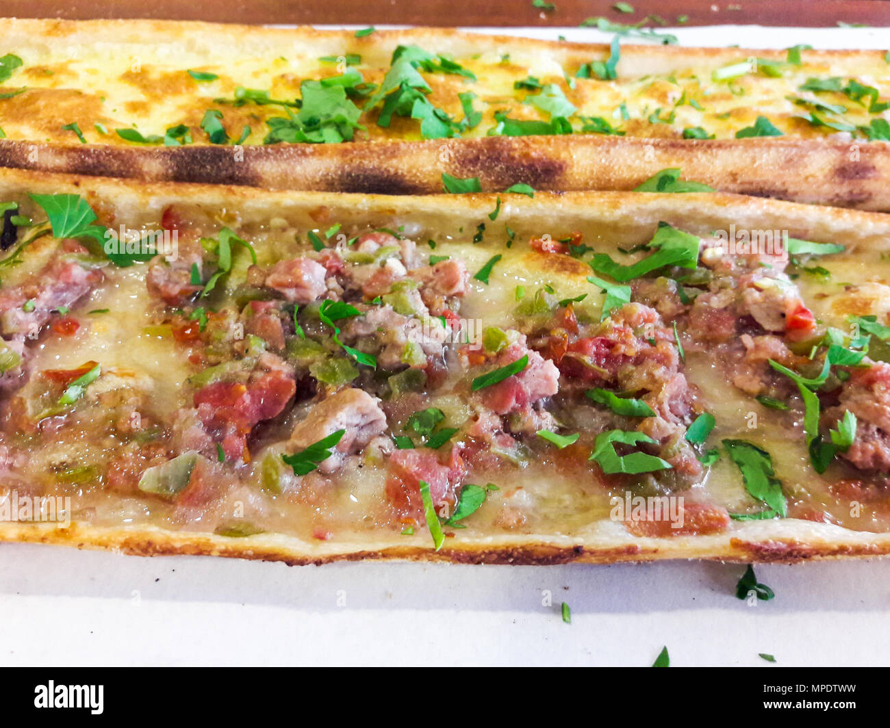 Turkish Pide with Meat and Cheese. Traditional Food Stock Photo - Alamy