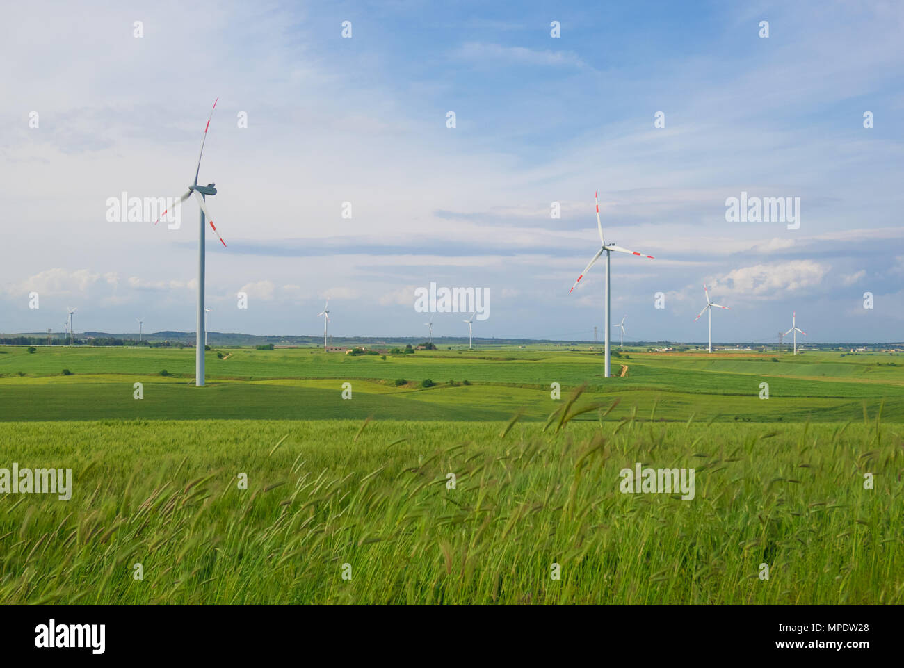 Puglia (Italy) - Wind farm landscape with wind turbines and expanses of ...
