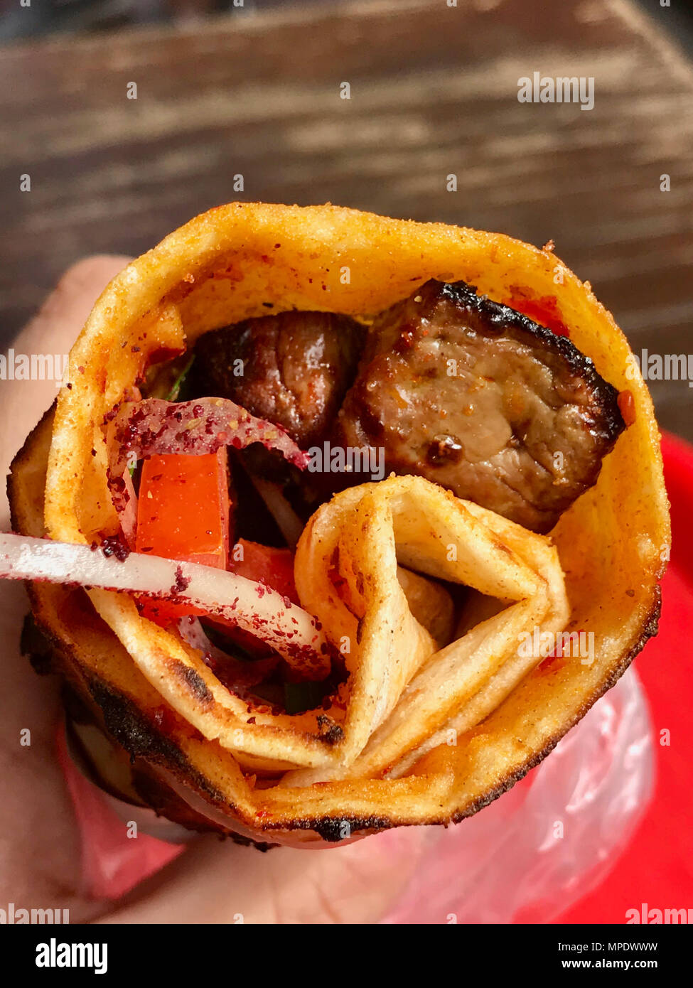 Arnavut Cigeri / Albanian Liver Shawarma Kebab Durum. Fast Food Stock ...