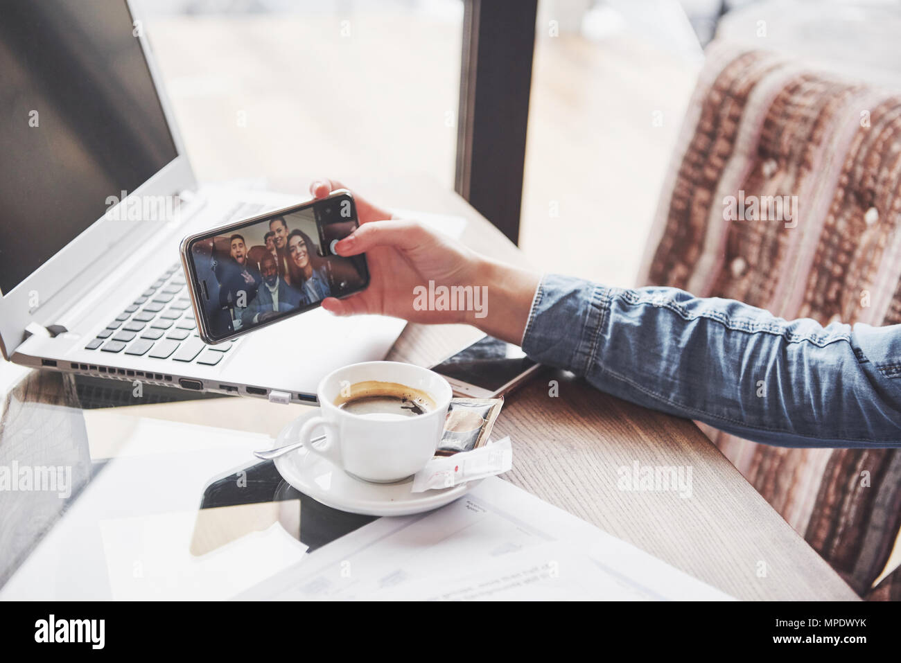 Selfie time. Handsome friends making selfie and smiling while resting ...