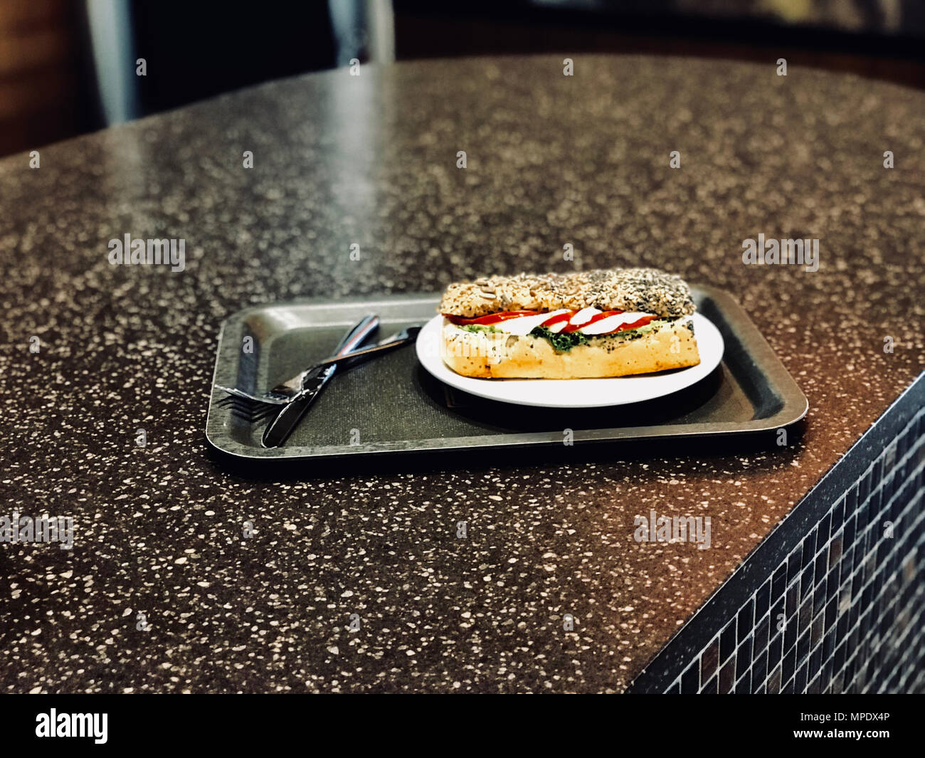 Mozzarella Sandwich in Poppy Seed Bread served with Tray. Fast food ...