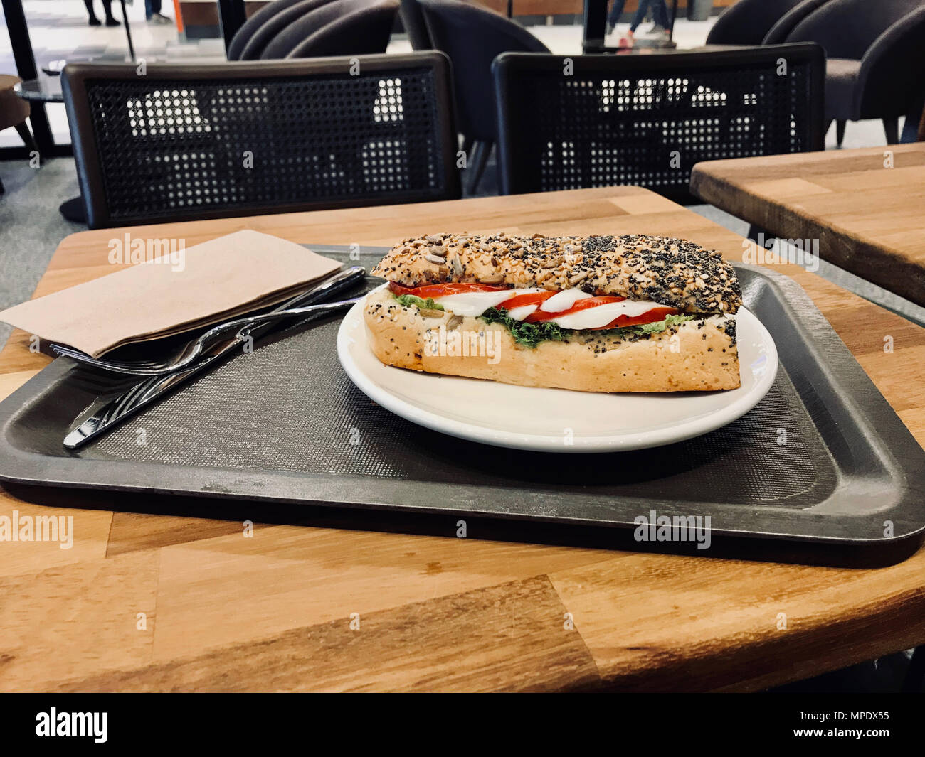 Mozzarella Sandwich in Poppy Seed Bread served with Tray. Fast food ...