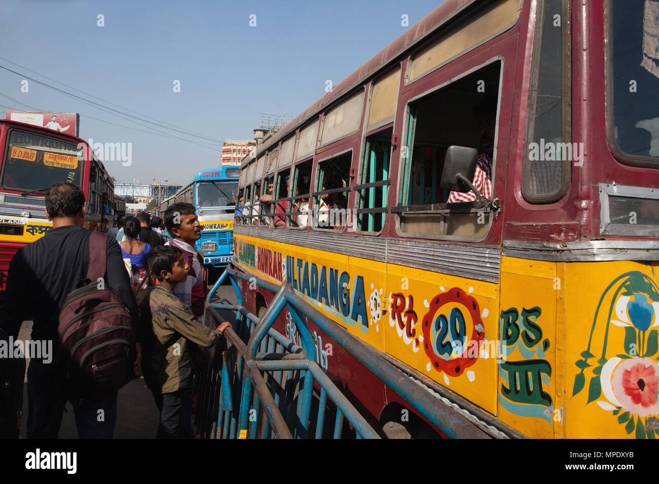 India, West Bengal, Kolkata, Public buses at Howrah Bus Station Stock ...