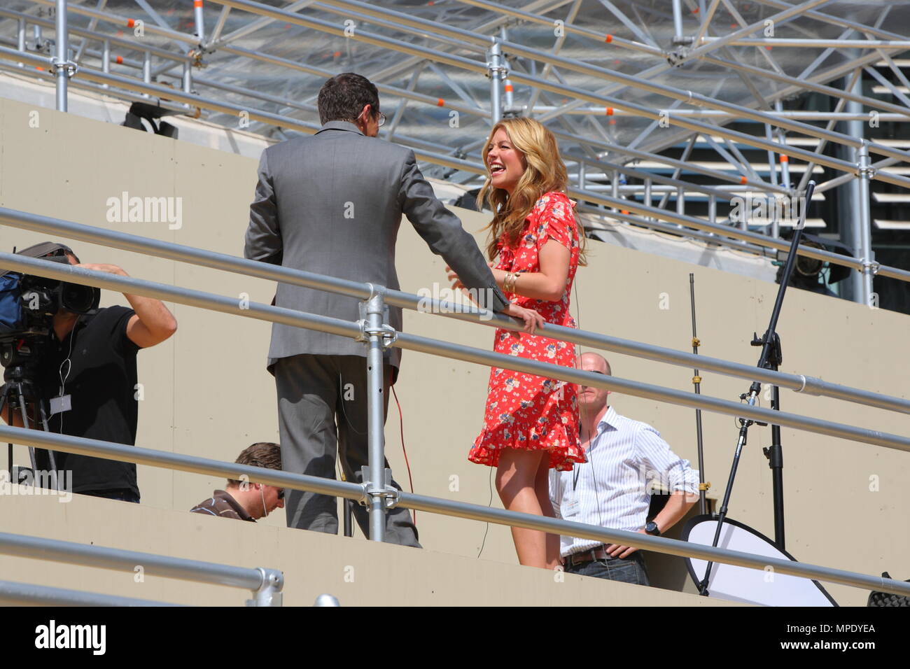 Cat Deeley in a pretty floral summer dress, presenting with co host ...
