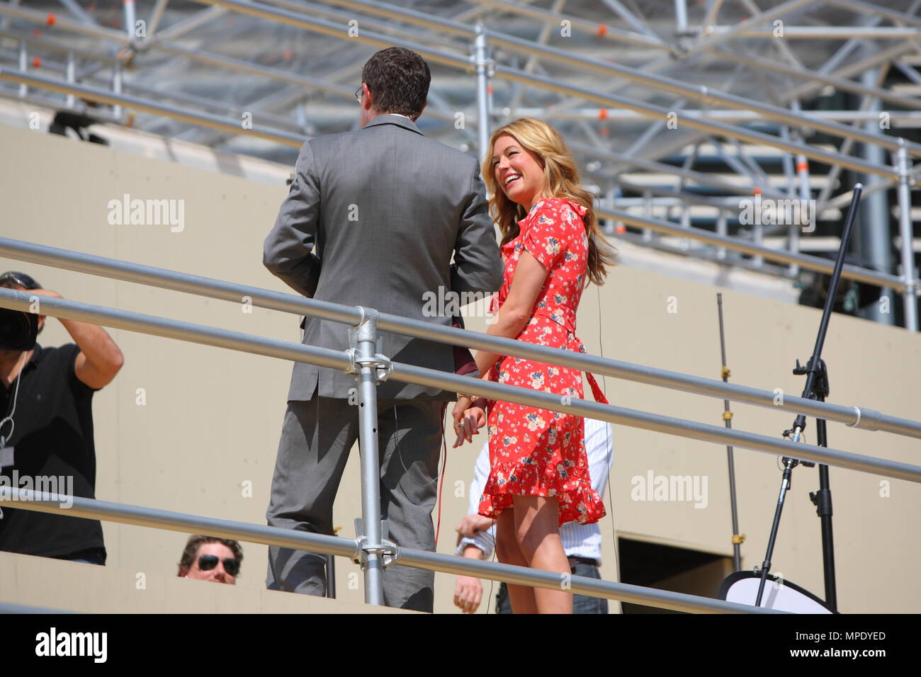 Cat Deeley in a pretty floral summer dress, presenting with co host ...