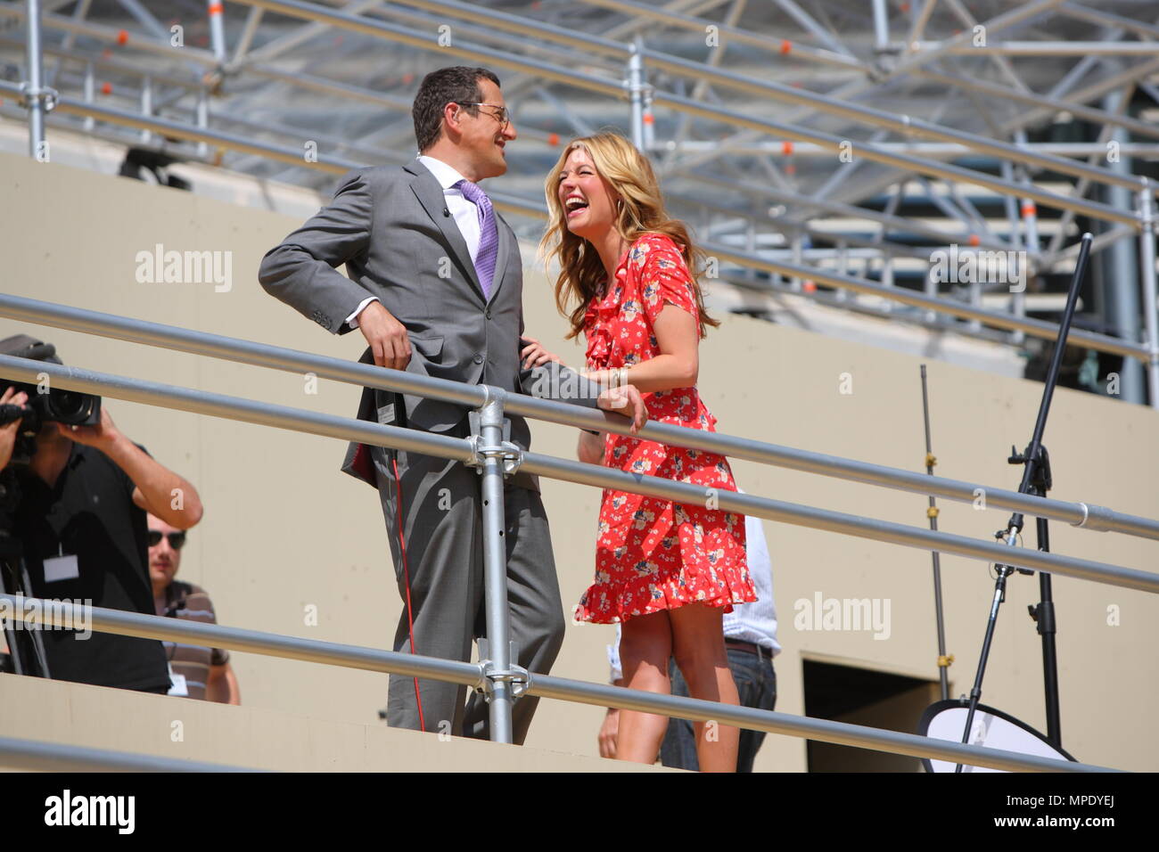 Cat Deeley in a pretty floral summer dress, presenting with co host ...