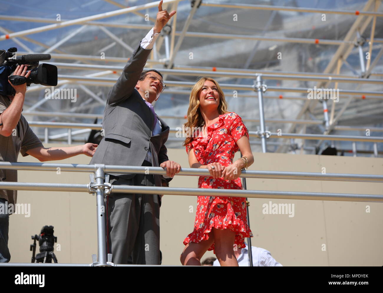 Cat Deeley in a pretty floral summer dress, presenting with co host ...