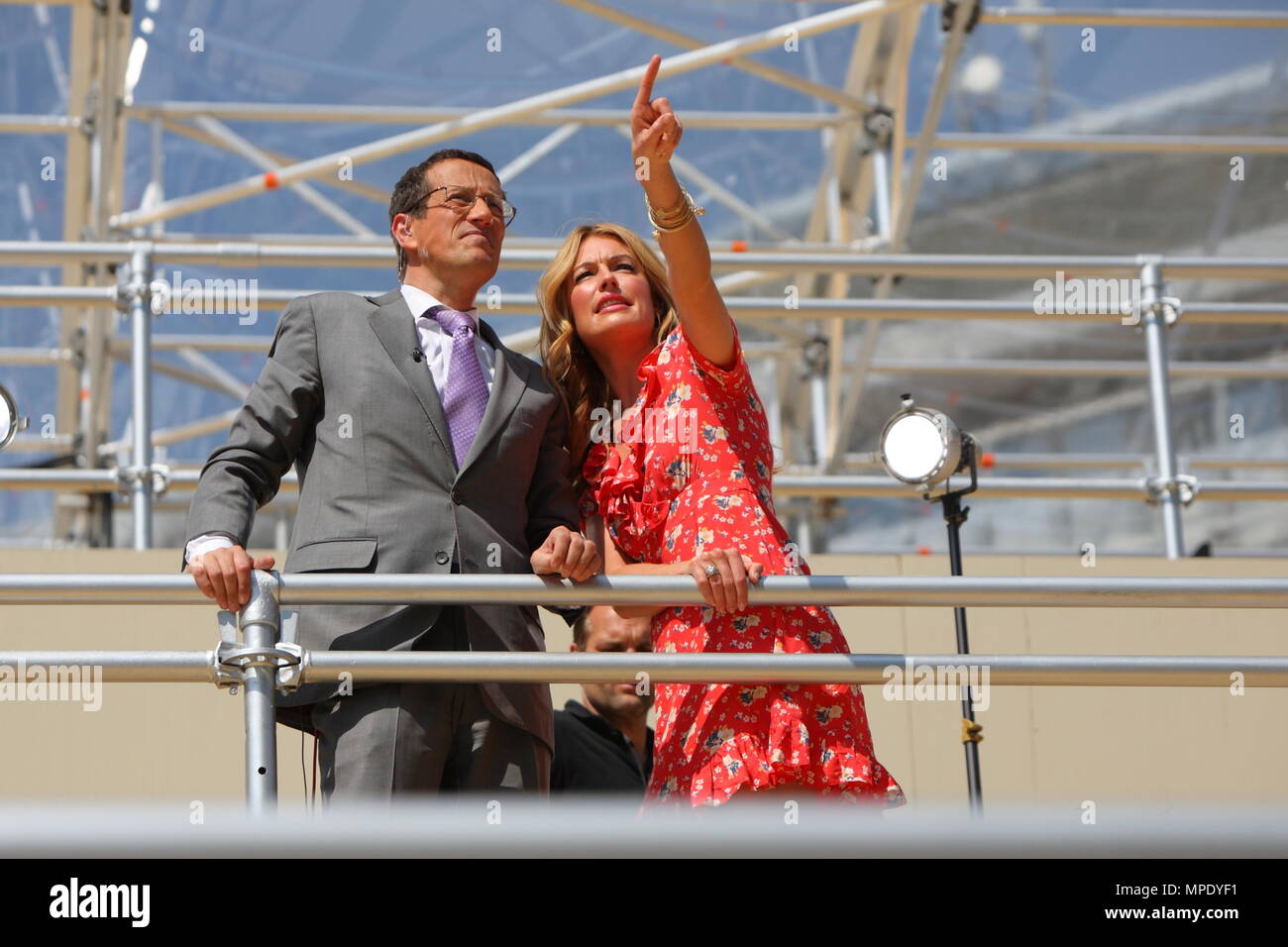 Cat Deeley in a pretty floral summer dress, presenting with co host ...