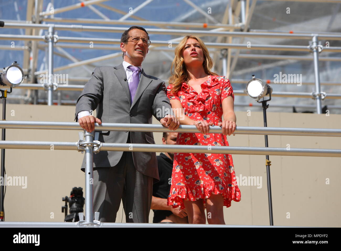 Cat Deeley in a pretty floral summer dress, presenting with co host ...