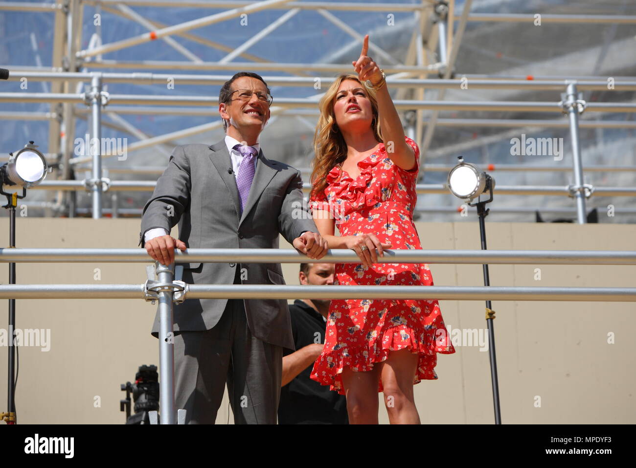 Cat Deeley in a pretty floral summer dress, presenting with co host ...