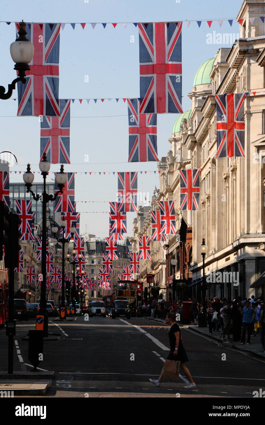 Union Jack Flags in the breeze along Regent Street in London ...