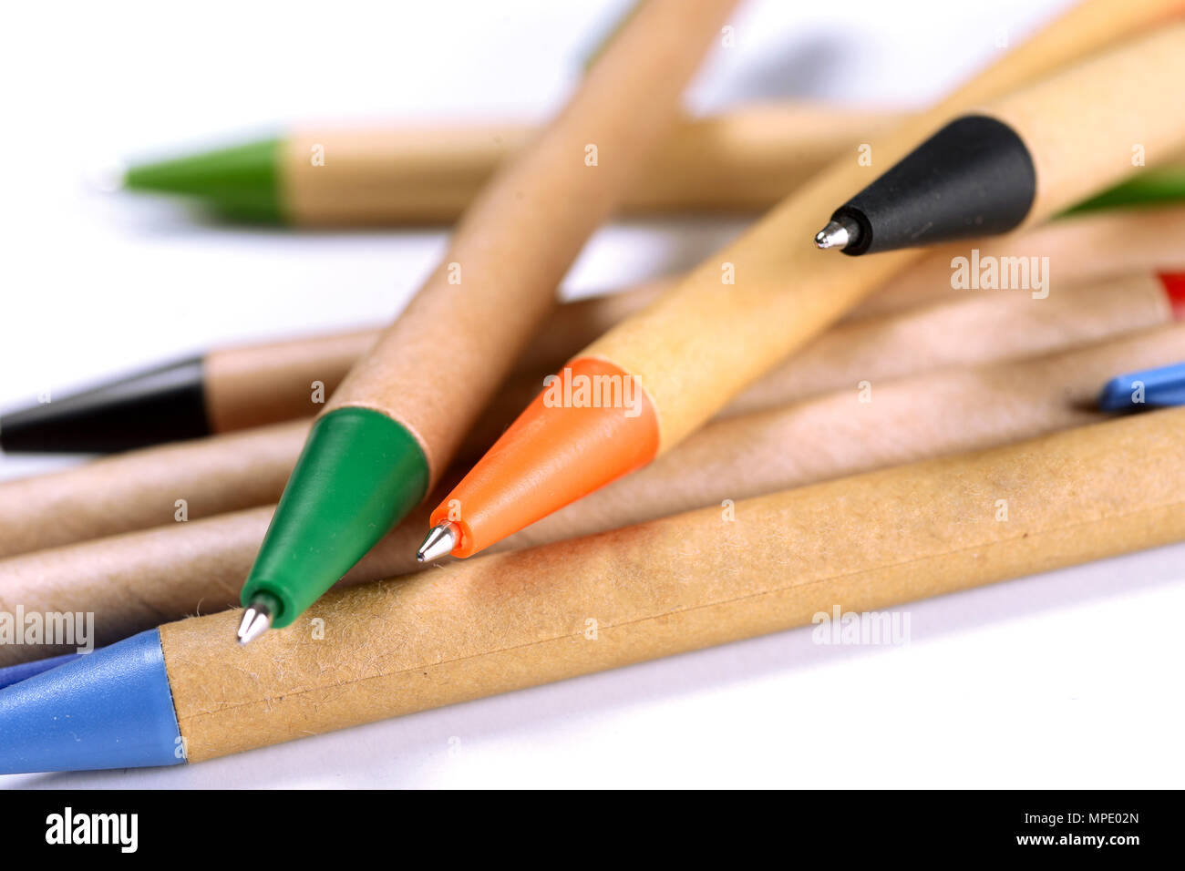 set of paper ballpoint pen on a white background Stock Photo - Alamy