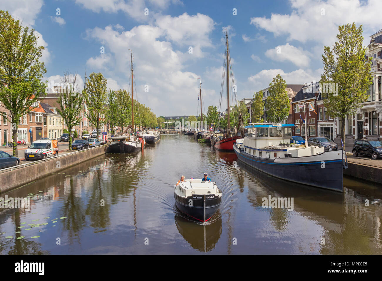 Small boat in the canals of Leeuwarden, Netherlands Stock Photo - Alamy