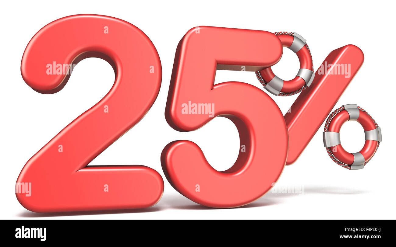 Life buoy 25 percent sign 3D render illustration isolated on white ...