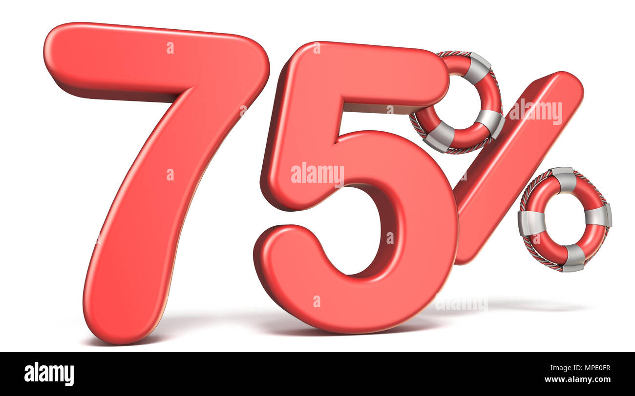 Life buoy 75 percent sign 3D render illustration isolated on white ...