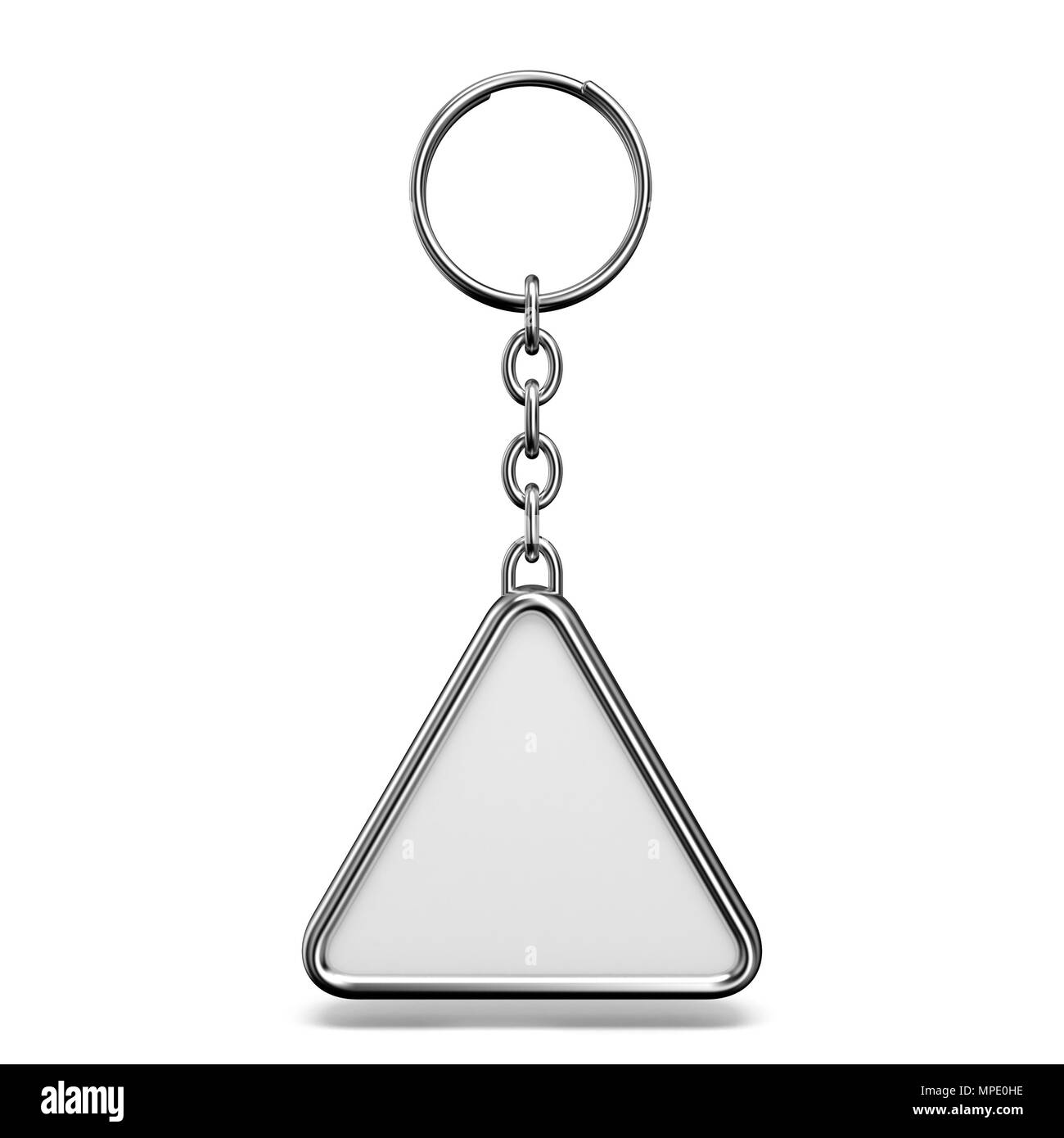 Blank metal trinket with a ring for a key triangle shape 3D rendering ...