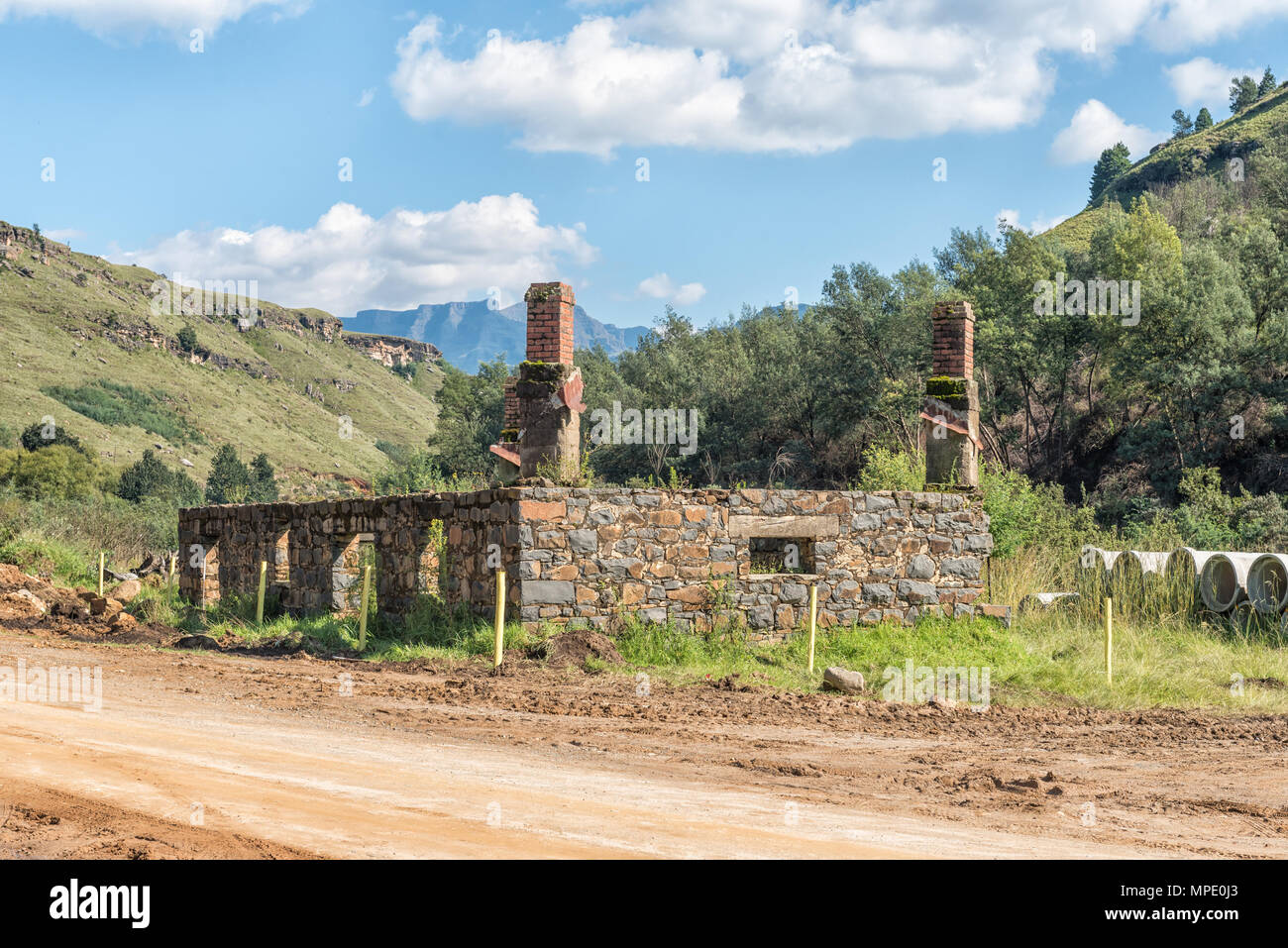 Ruin from the historic trading post on the road to the Sani Pass border ...