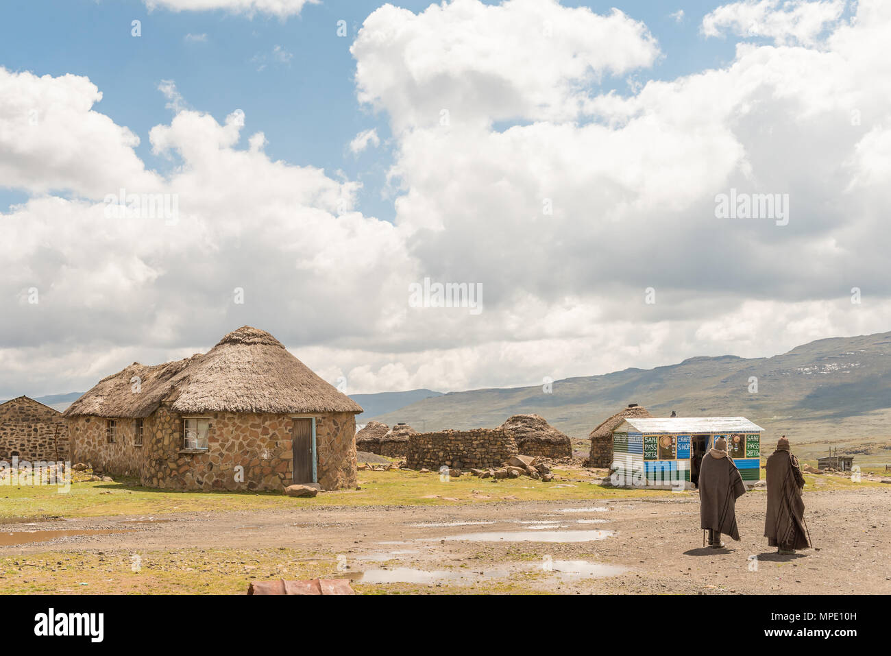 SANI TOP, LESOTHO - MARCH 24, 2018: Two Basotho men in front of a craft ...