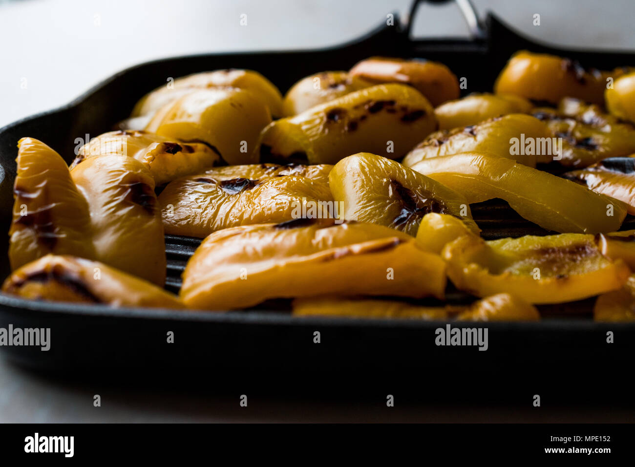Roasted Sliced Yellow Pepper Slices in Pan. Organic Food Stock Photo ...