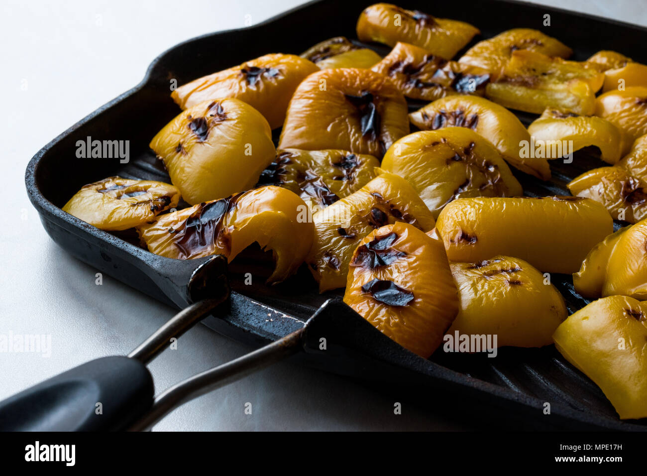 Roasted Sliced Yellow Pepper Slices in Pan. Organic Food Stock Photo ...