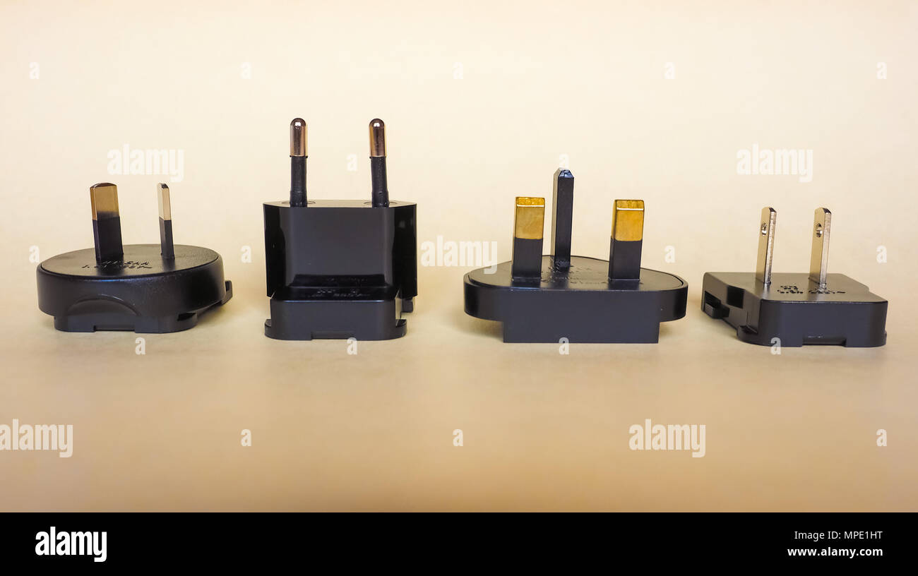 LONDON, UK - CIRCA MAY 2018: Australian (type I), European (type C ...