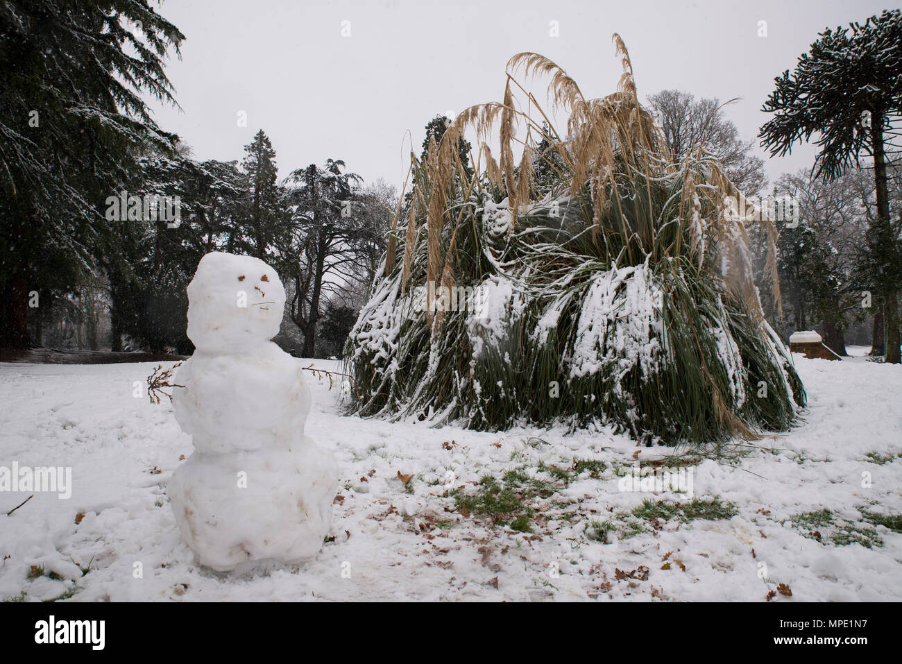 Snowman on a golf course near Dollis Brook (London Stock Photo - Alamy