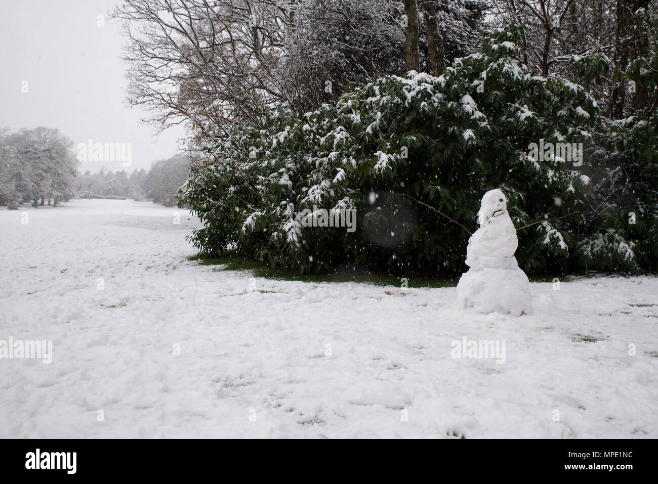 Snowman on a golf course near Dollis Brook (London Stock Photo - Alamy