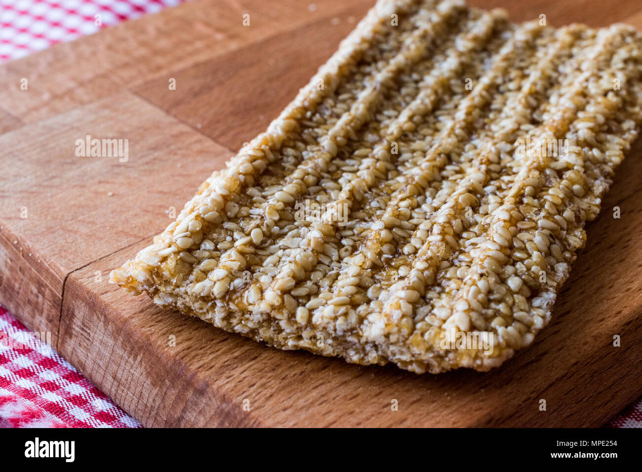 Energy bar with sesame and croquant. Protein Bar Stock Photo - Alamy