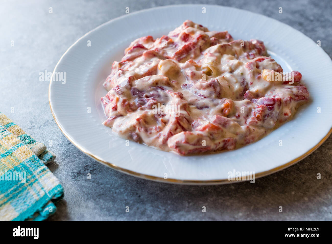 Turkish Appetizer Roasted Red Pepper with Yogurt and Corn. Traditional ...