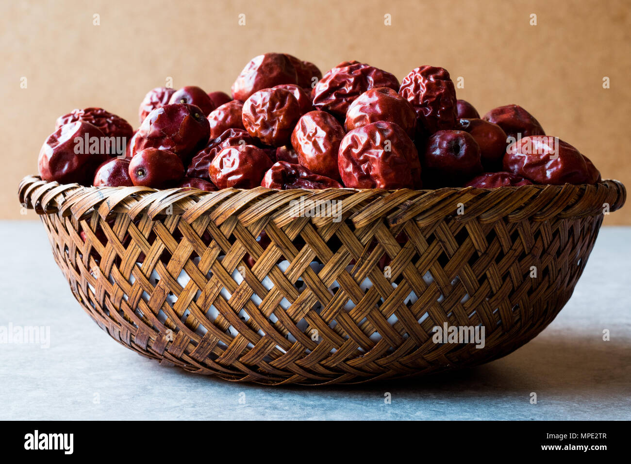 Red Jujube Fruits in Wooden Basket. Organic Food Stock Photo - Alamy